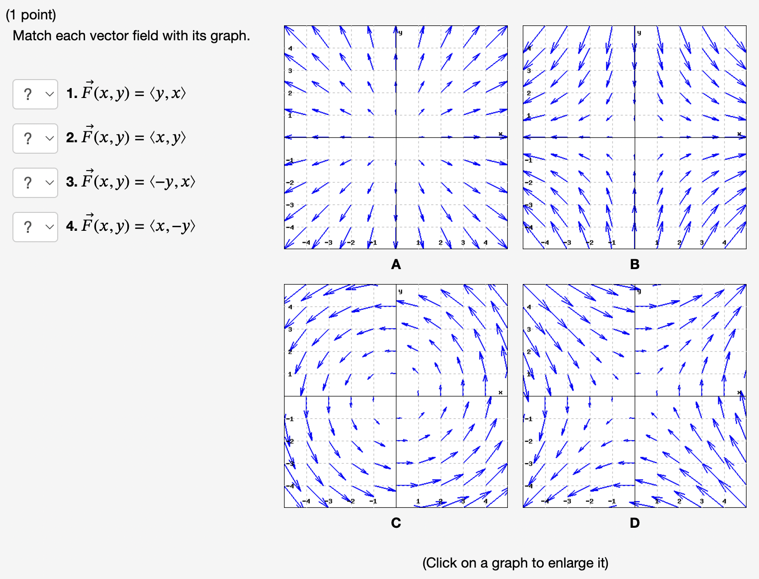 Solved (1 ﻿point)Match each vector field with its | Chegg.com