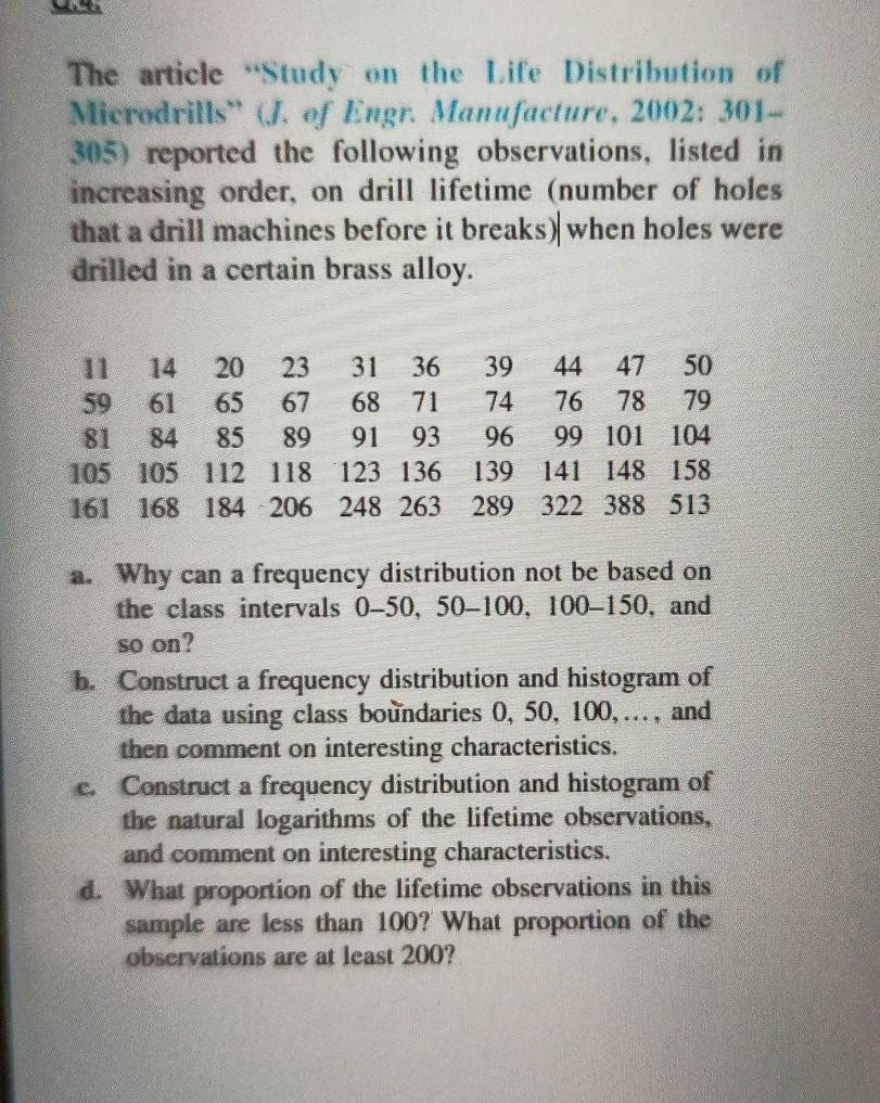 Solved The article Study on the Life Distribution of | Chegg.com