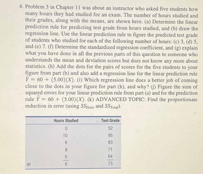 Solved 4. Problem 3 in Chapter 11 was about an instructor | Chegg.com