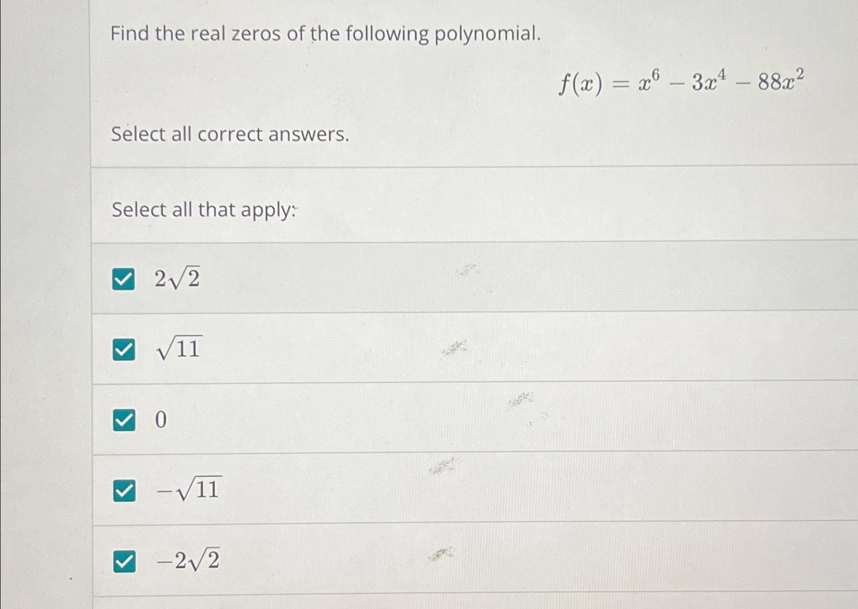 Solved Find the real zeros of the following | Chegg.com