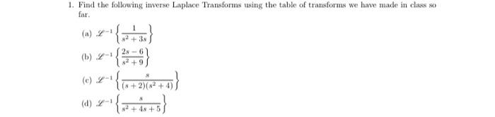 Solved 1. Find the following inverse Laplace Transforms | Chegg.com