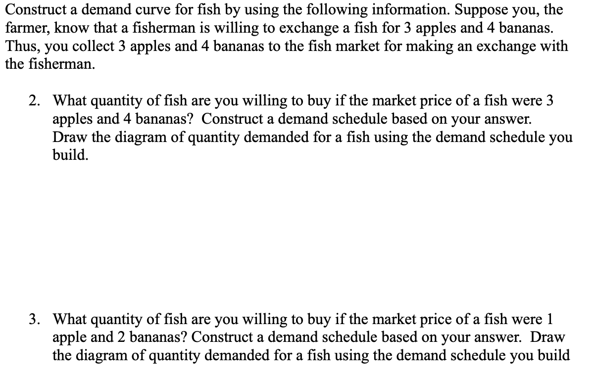 Solved Construct a demand curve for fish by using the | Chegg.com