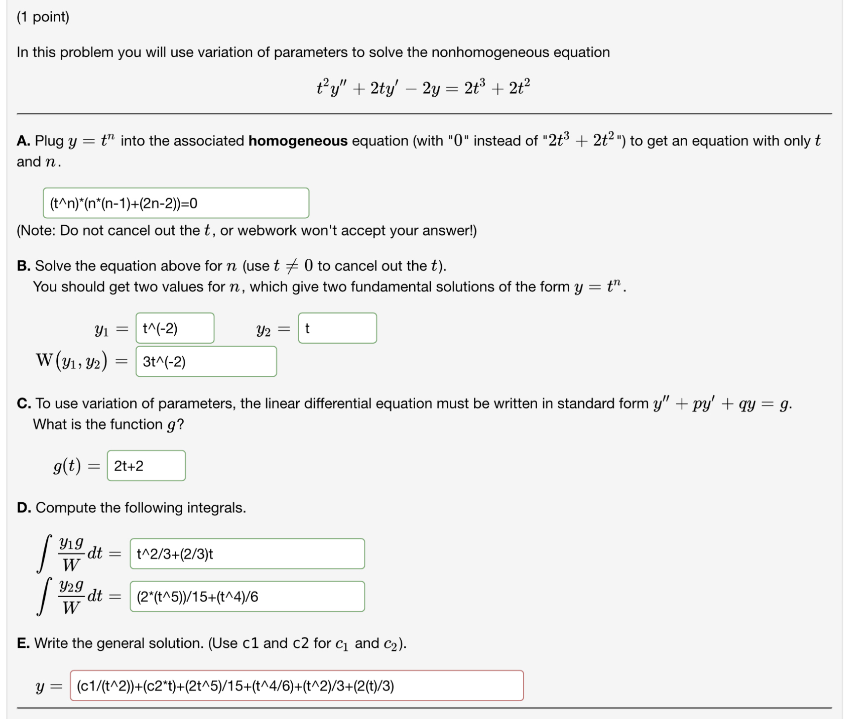 Solved (1 ﻿point)In this problem you will use variation of | Chegg.com