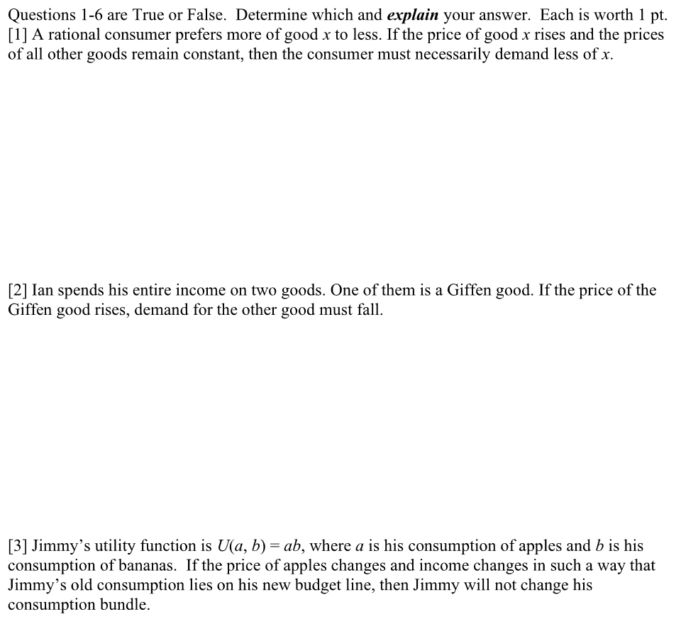 Solved Questions 1-6 ﻿are True or False. Determine which and | Chegg.com