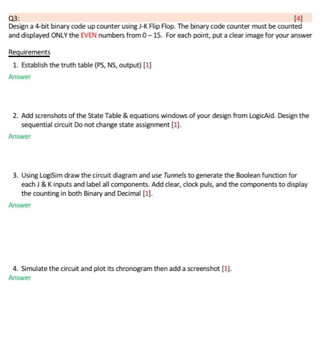 Solved Q3 4 Design A 4 bit Binary Code Up Counter Using Chegg