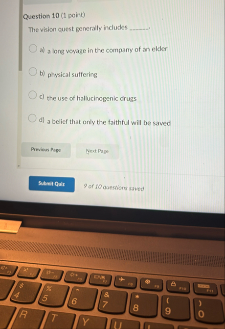 Solved Question 10 (1 ﻿point)The vision quest generally | Chegg.com