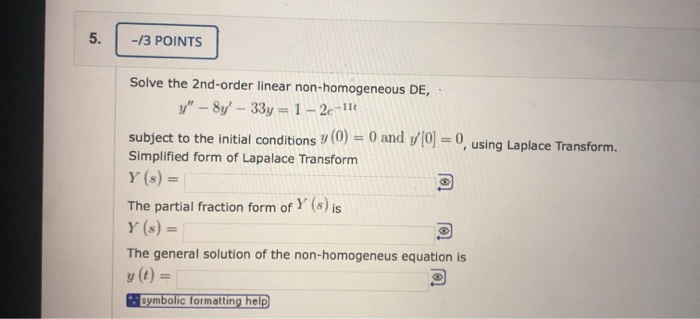 Solved -/3 POINTS Solve the 2nd-order linear non-homogeneous | Chegg.com