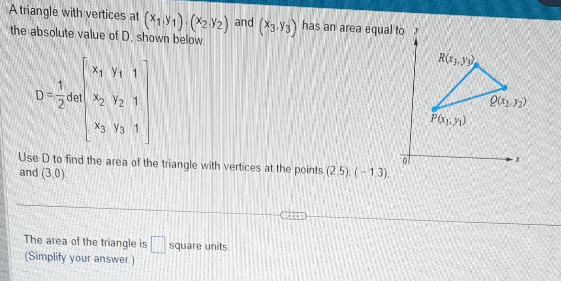 Solved A triangle with vertices at (x1,y1),(x2,y2) and | Chegg.com