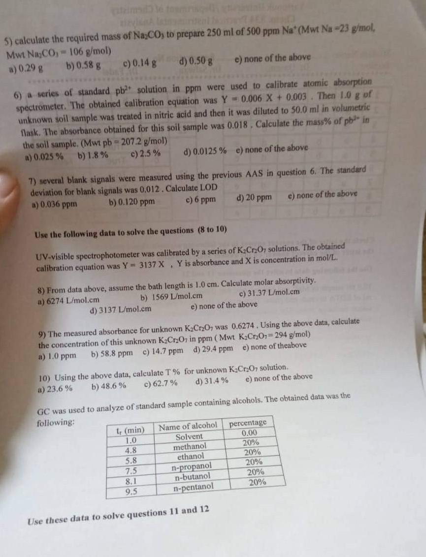 Solved 5) calculate the required mass of Na2CO3 to prepare | Chegg.com