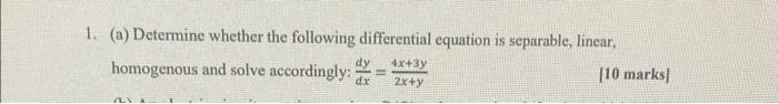 Solved 1. (a) Determine whether the following differential | Chegg.com