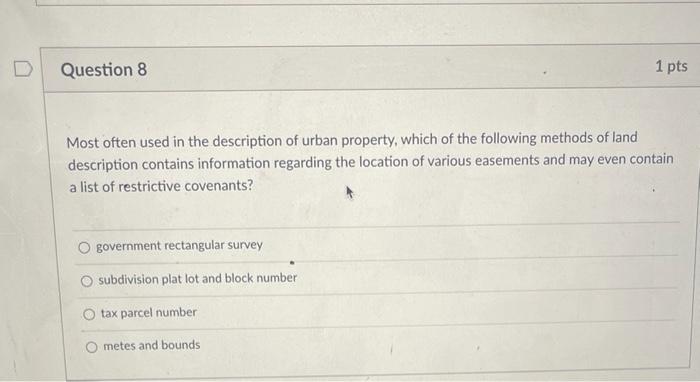 Solved Question 8 1 pts Most often used in the description | Chegg.com