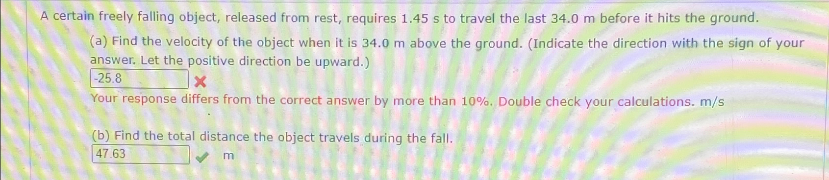 Solved A certain freely falling object, released from rest, | Chegg.com