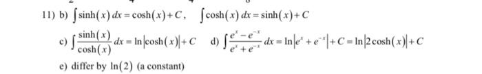 Solved 11. (II) The functions sinh(x)=2ex−e−x (hyperbolic | Chegg.com