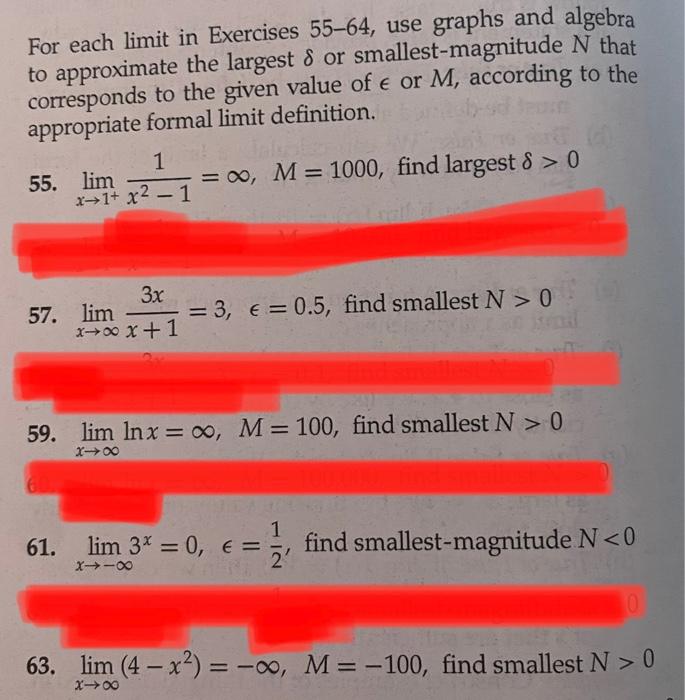 Solved For each limit in Exercises 55-64, use graphs and | Chegg.com