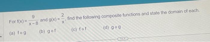 Solved For f(x)=x−89 and g(x)=x2, find the following | Chegg.com