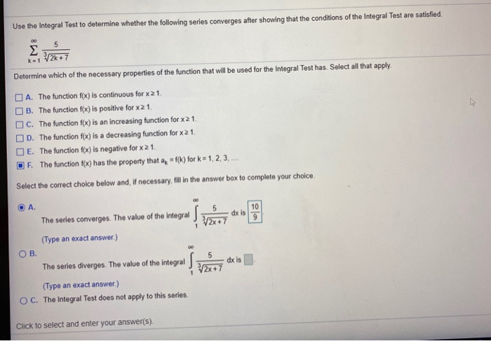Solved Use the Integral Test to determine whether the | Chegg.com