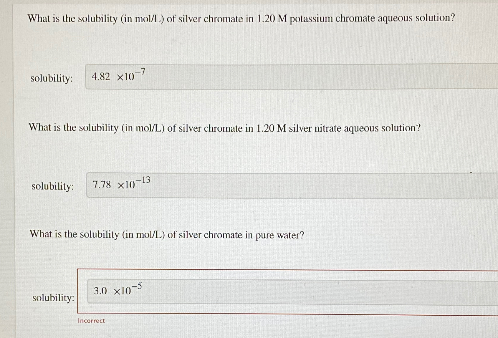 Solved What is the solubility (in molL ) ﻿of silver chromate | Chegg.com
