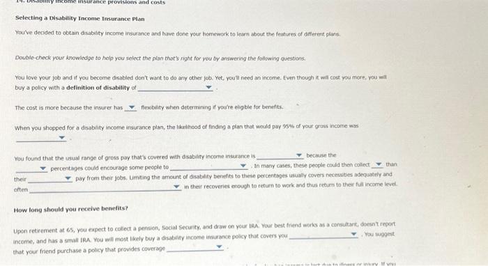 Solved 14. lity Income insurance provisions and costs | Chegg.com