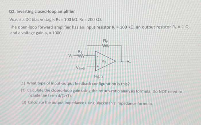 Solved Q2. Inverting closed-loop amplifier Vaus is a DC bias | Chegg.com