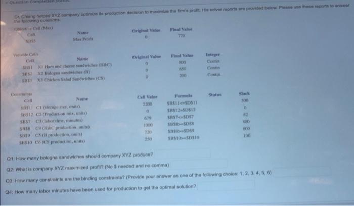Solved Question Completion star Dr. Chiang helped XYZ | Chegg.com