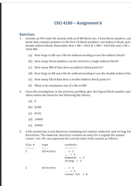 Solved CSCI 4100 - Assignment 6 Exercises 1. Assume an | Chegg.com Solved CSCI 4100 - Assignment 6 Exercises 1. Assume an | Chegg.com