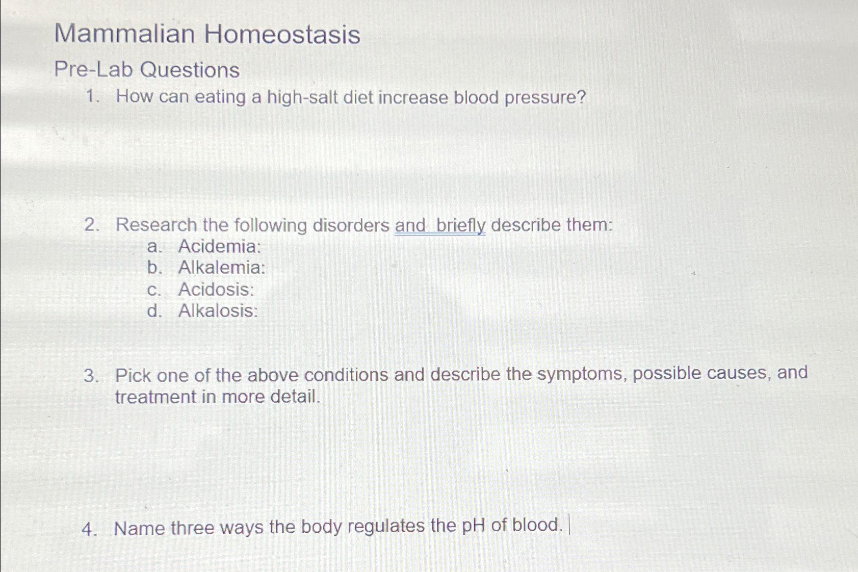 Solved Mammalian HomeostasisPre-Lab QuestionsHow can eating | Chegg.com