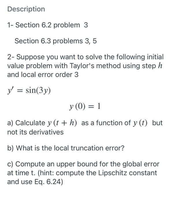 Solved Description 1- Section 6.2 problem 3 Section 6.3 | Chegg.com