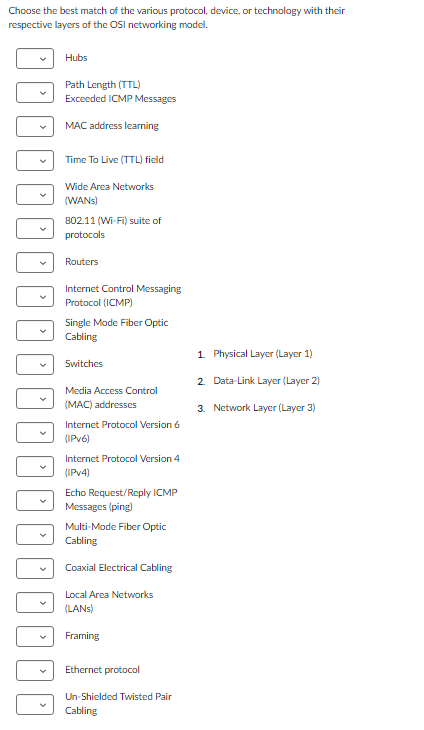 Solved Choose the best match of the various protocol, | Chegg.com
