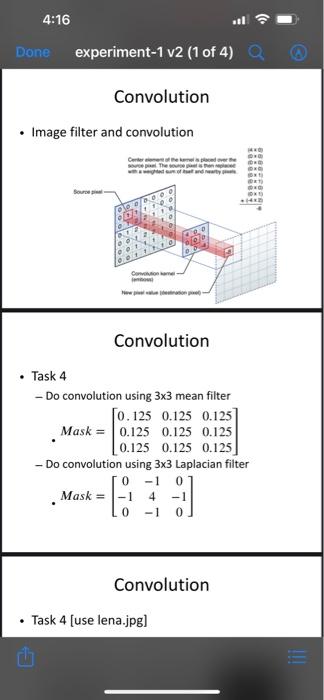 4:16 Done experiment-1 v2 (1 of 4) Convolution • | Chegg.com