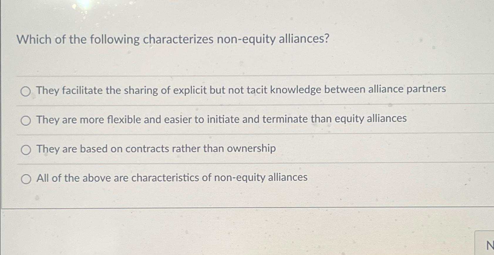 Solved Which of the following characterizes non-equity | Chegg.com