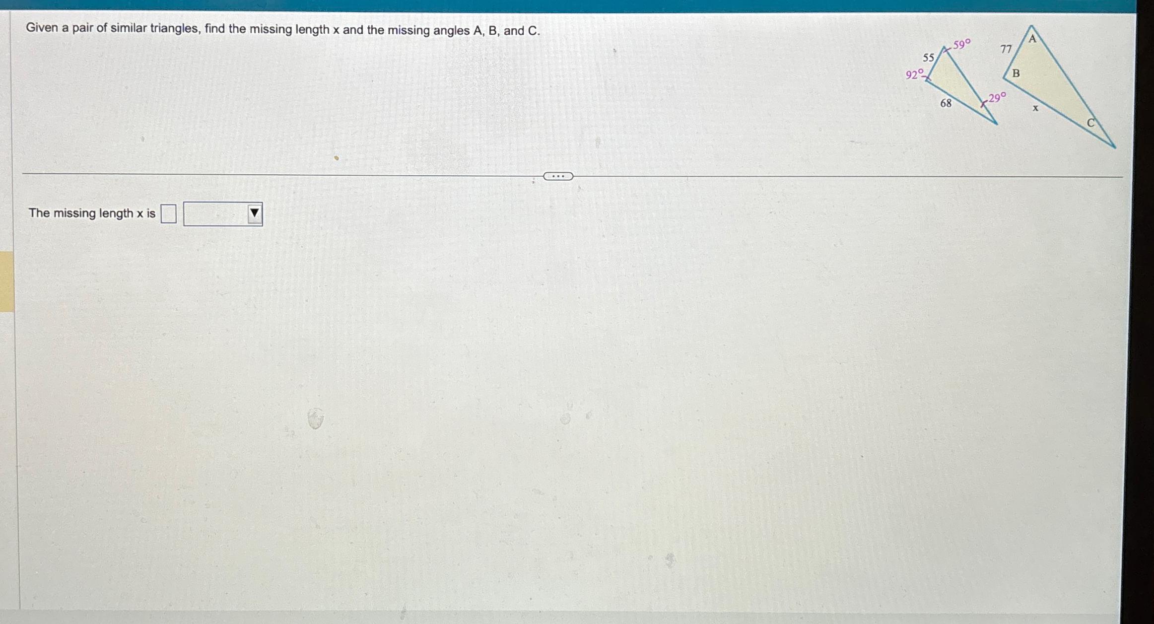 Solved Given a pair of similar triangles, find the missing | Chegg.com