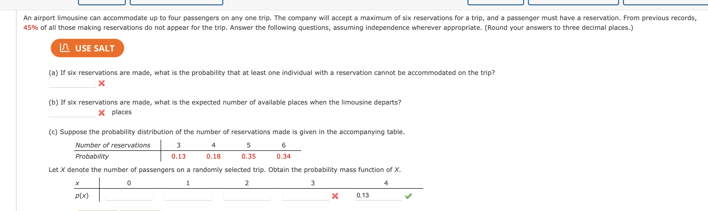 Solved (a) ﻿If six reservations are made, what is the | Chegg.com