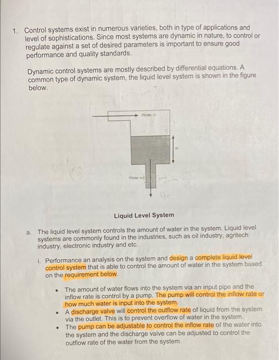 1. Control systems exist in numerous varieties, both | Chegg.com