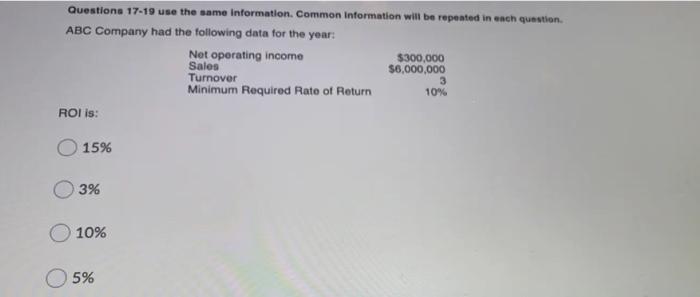 Solved Questions 17-19 use the same information. Common | Chegg.com