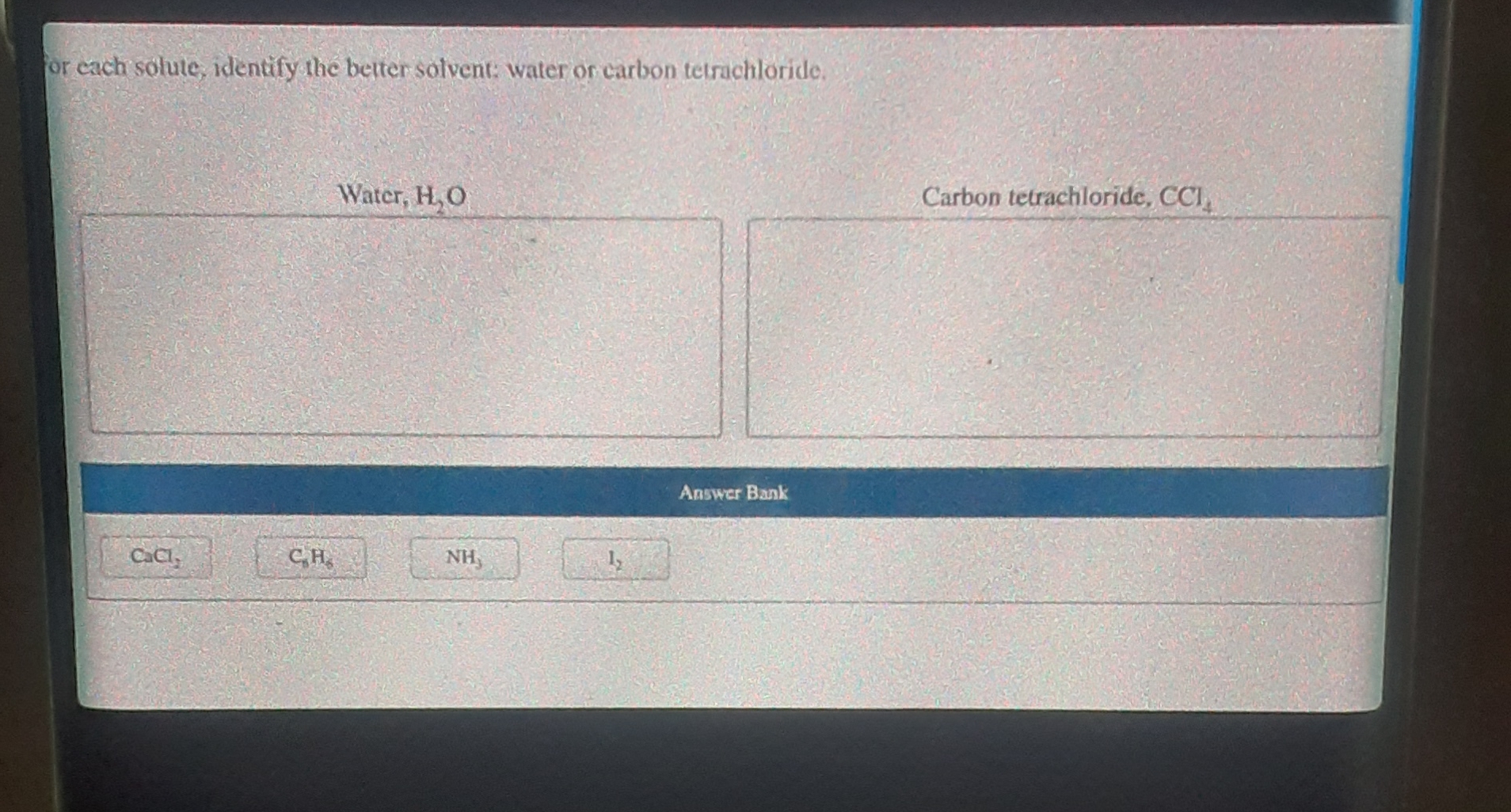 Solved for each solute, identify the belter solvent: water | Chegg.com