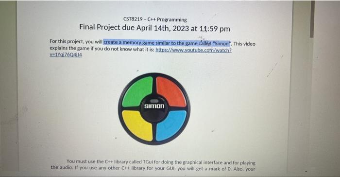 Solved CST8219 - Ct+Programming Final Project due April | Chegg.com
