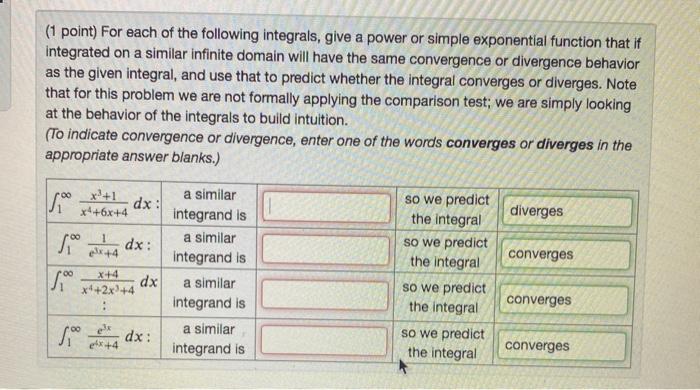 Solved (1 point) For each of the following integrals, give a | Chegg.com