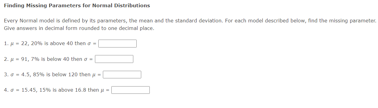 Solved Finding Missing Parameters for Normal | Chegg.com