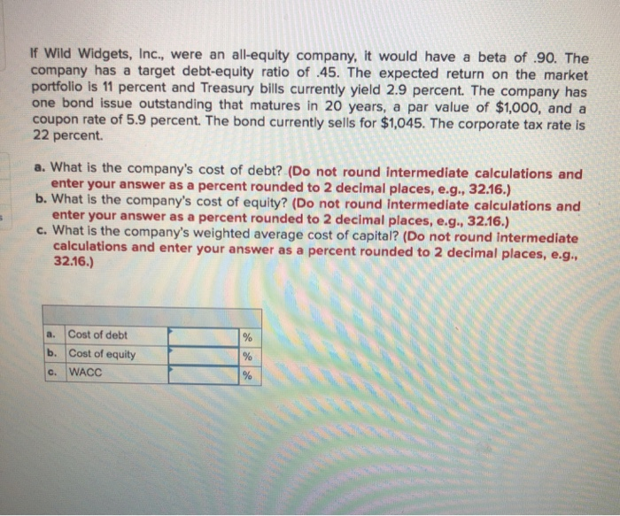 Solved If Wild Widgets, Inc., were an all-equity company, it | Chegg.com