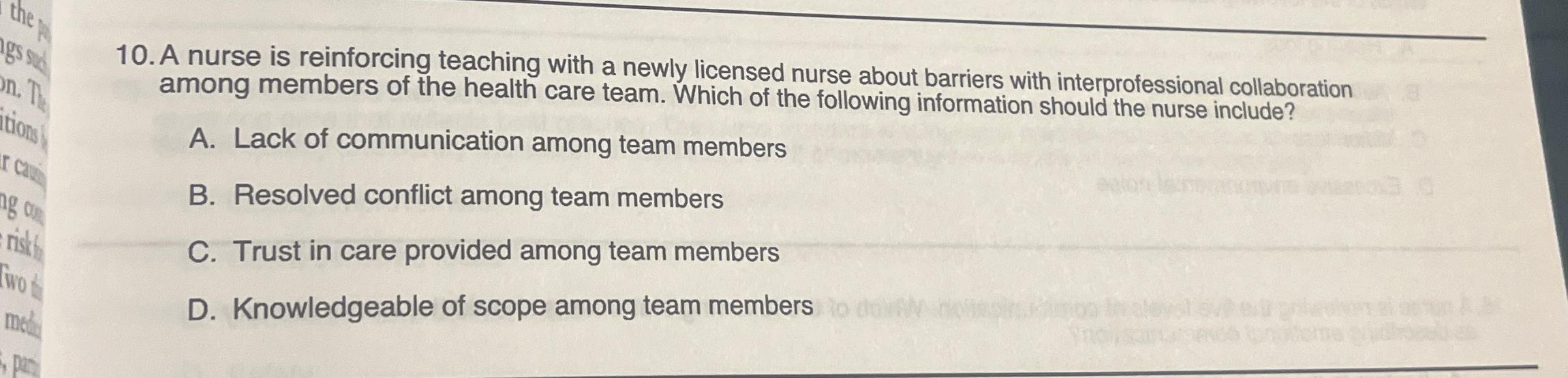 Solved A nurse is reinforcing teaching with a newly licensed | Chegg.com