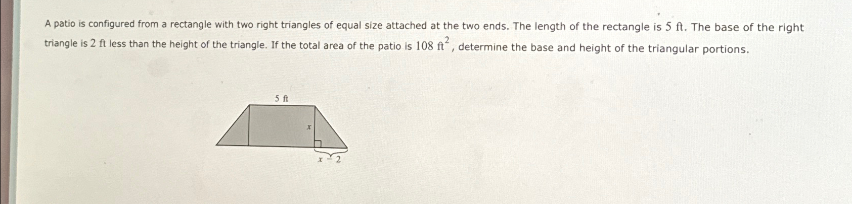 Solved A patio is configured from a rectangle with two right | Chegg.com