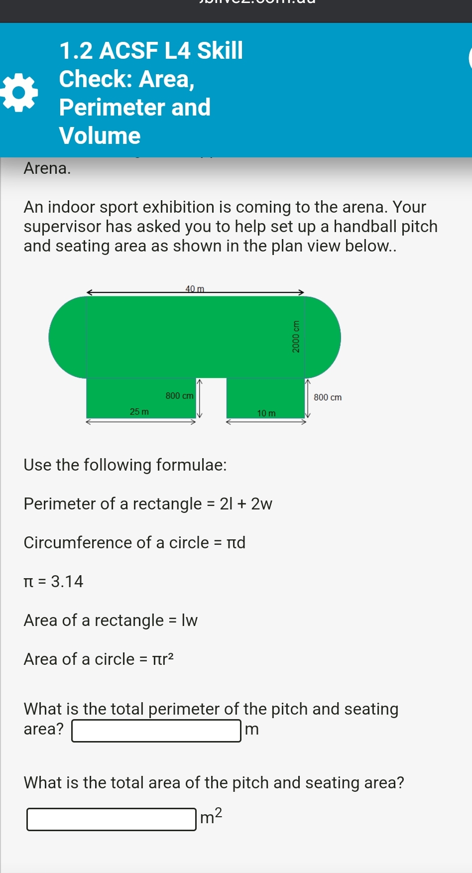 Solved 1.2 ﻿ACSF L4 ﻿Skill Check: Area, Perimeter and | Chegg.com
