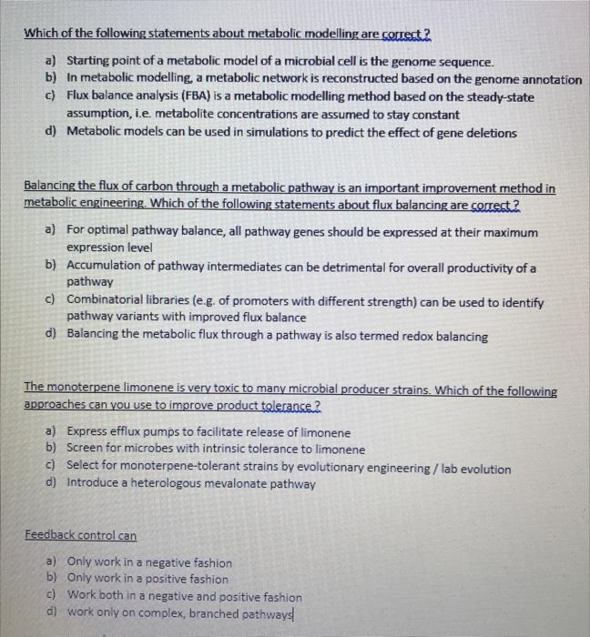 Solved Which of the following statements about metabolic | Chegg.com