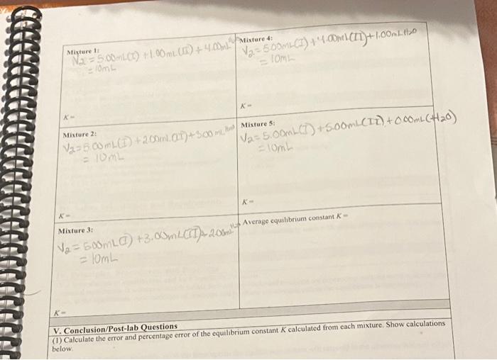 Solved M1V1=M2V2 where V2 is the TOTAL volume in the final | Chegg.com