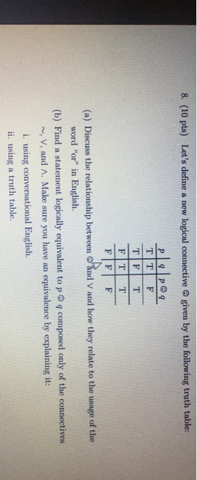 Solved 8. (10 pts) Let's define a new logical connective | Chegg.com