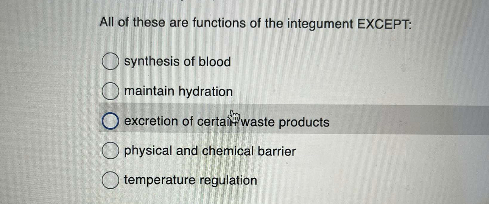 Solved All of these are functions of the integument | Chegg.com