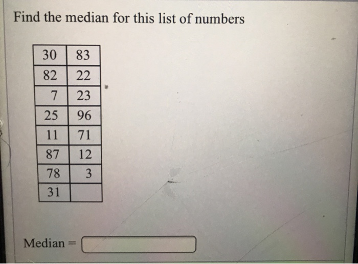 Solved Find the median for this list of numbers 3083 82 22 7 | Chegg.com