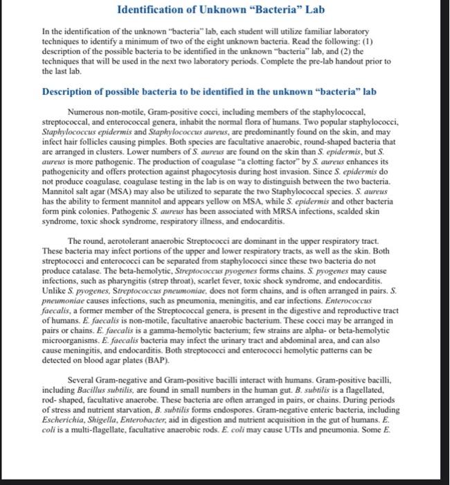 Identification Of Unknown Bacteria Lab In The
