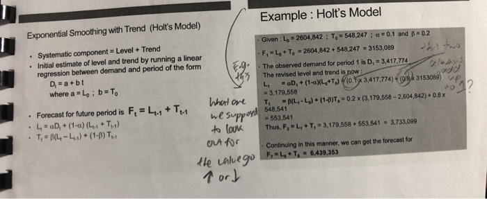 Solved Example : Holt's Model Exponential Smooth ing with | Chegg.com