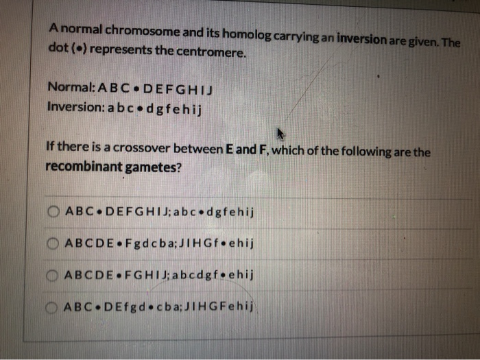 Solved A normal chromosome and its homolog carrying an | Chegg.com